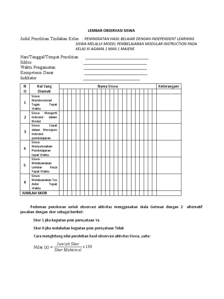 Instrumen Penelitian PTK | PDF