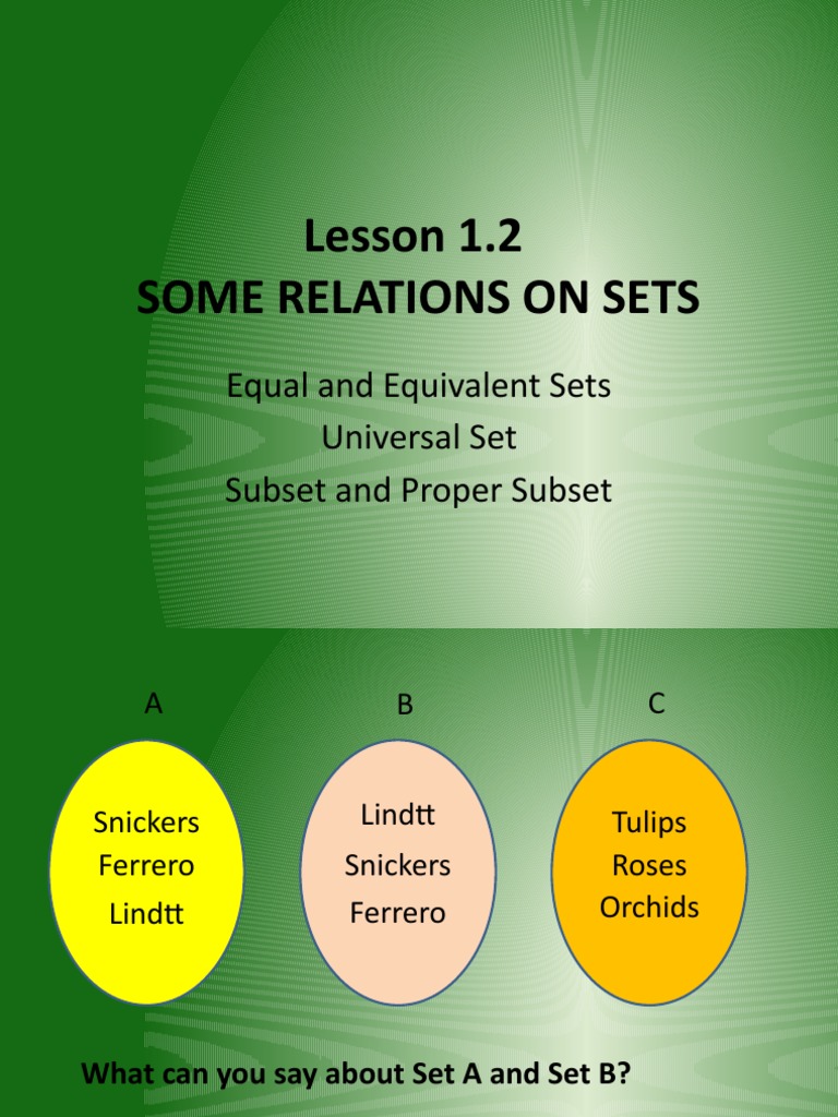 Lesson 1.2 Some Relations On Sets | PDF | If And Only If | Formalism ...