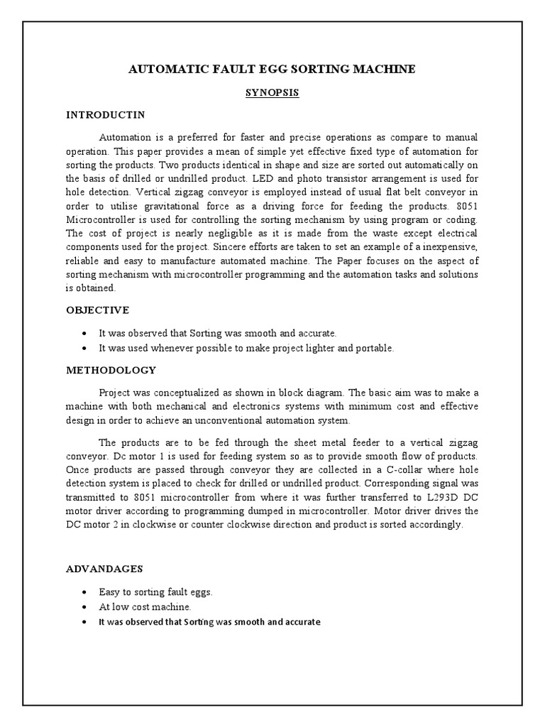 Automatic Fault Egg Sorting Machine | PDF
