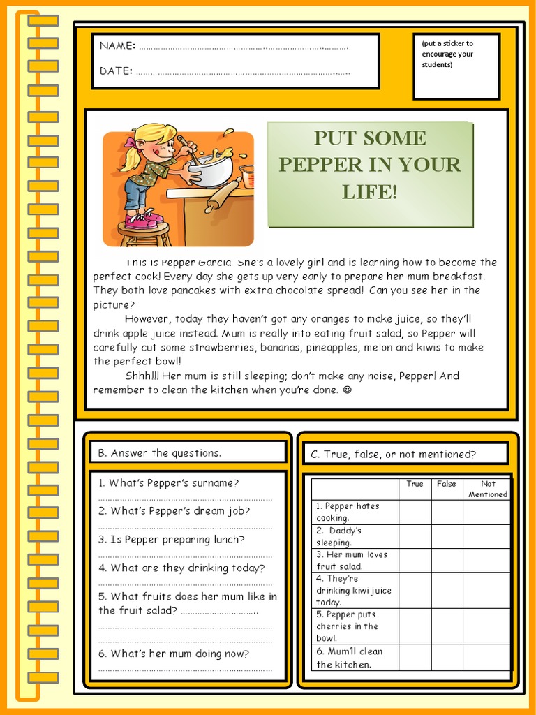 Pepper's Cooking Adventure Activities | PDF