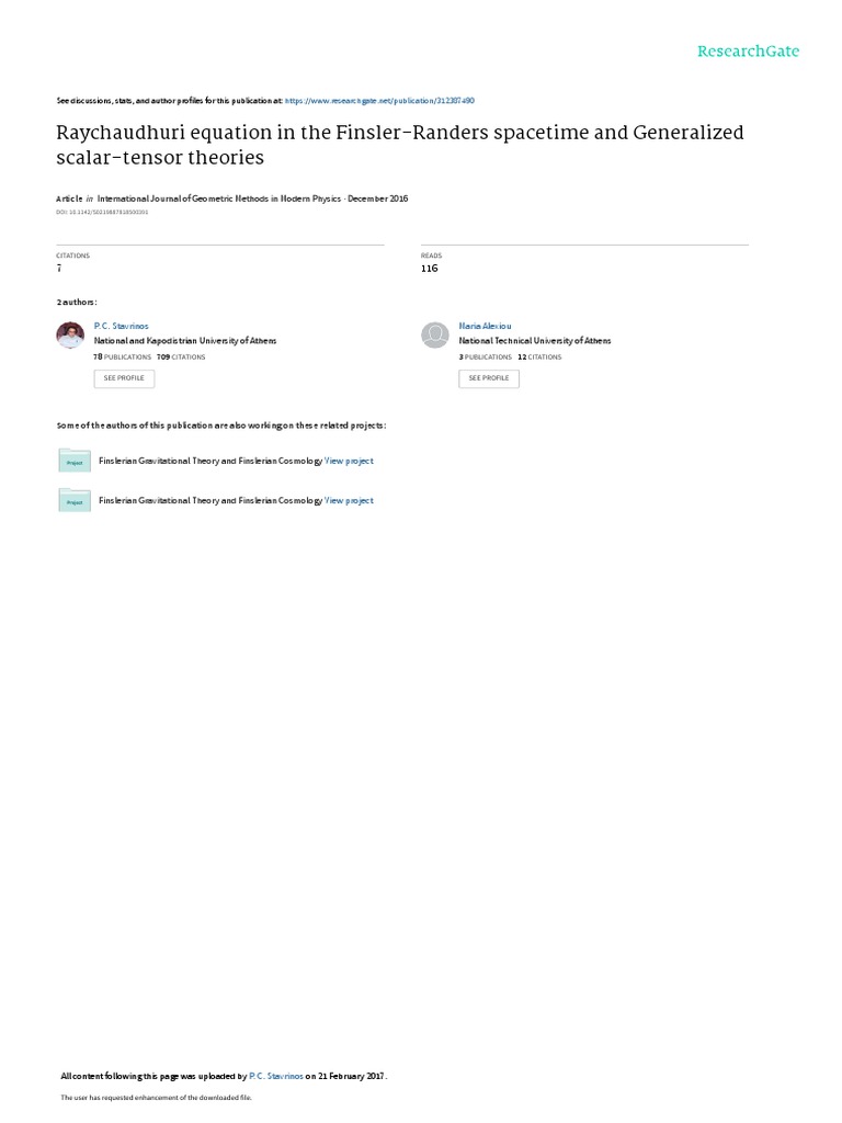 Raychaudhuri Equation in The Finsler-Randers Space PDF | PDF | Field ...