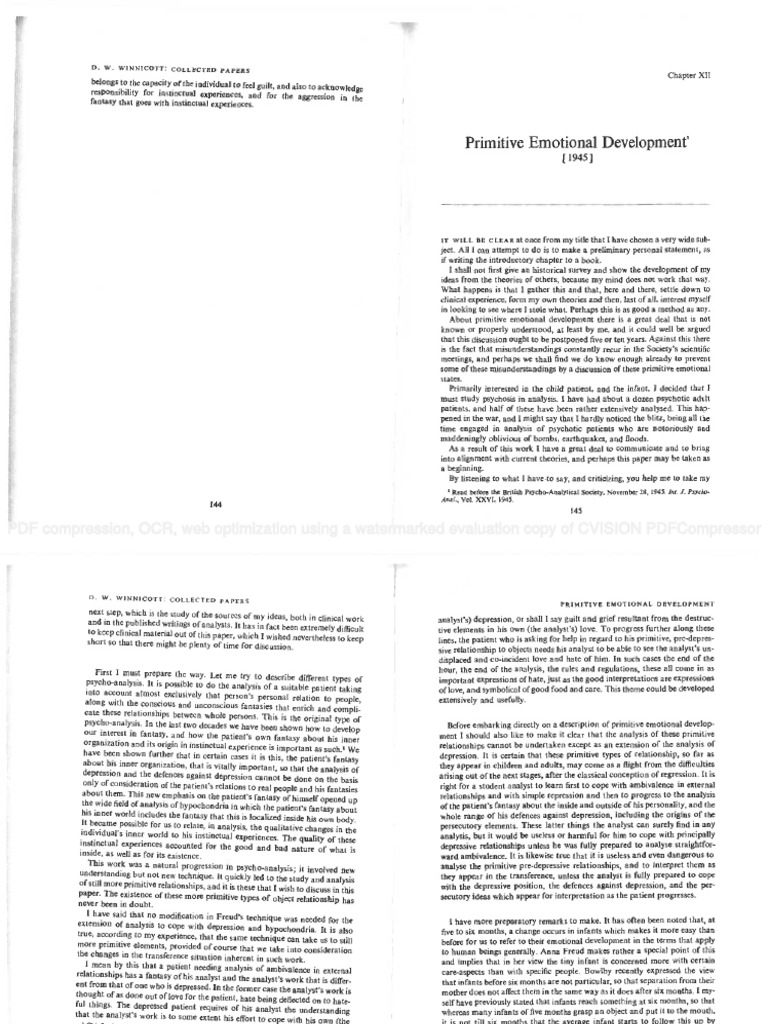 Winnicott D 1945 Primitive Emotional Development | PDF | Psychoanalysis ...