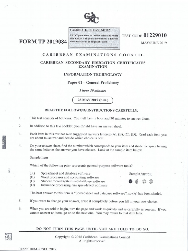 CSEC Information - Technology P1 Jun - 2019 PDF | PDF