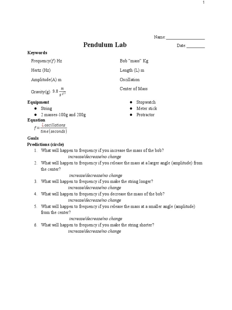 Pendulum Lab: Keywords | PDF | Pendulum | Metre
