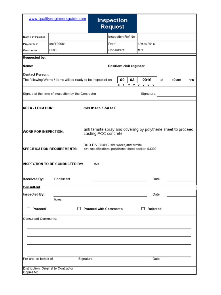 Inspection Request Template | PDF