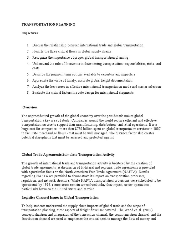 Transportation Planning Objectives | PDF | Cargo | Supply Chain