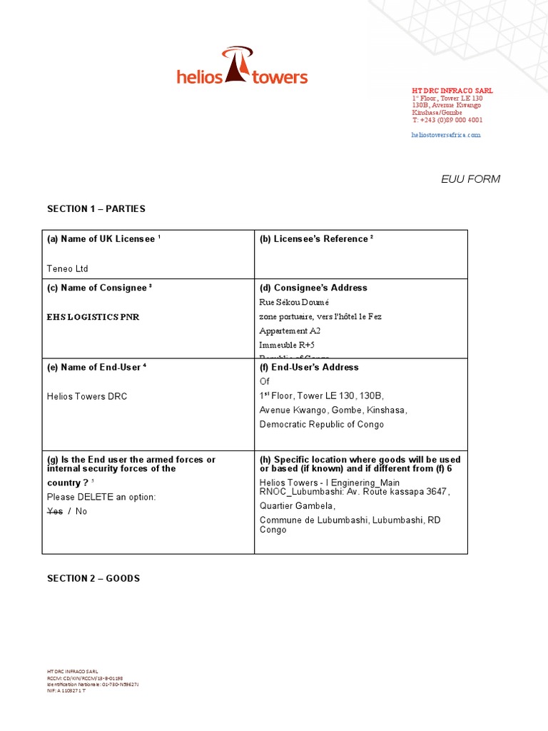 Euu Form: 1 Floor, Tower LE 130 130B, Avenue Kwango Kinshasa/Gombe T ...