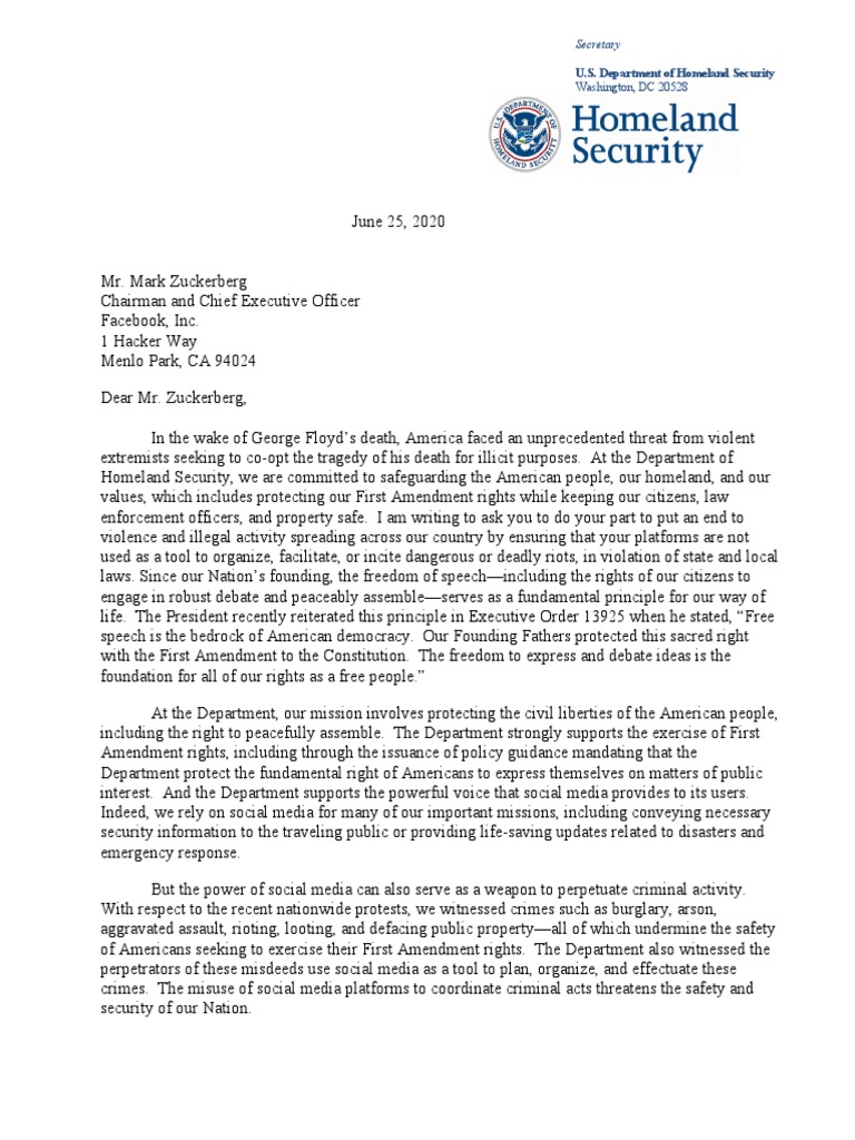 DHS Social Media Letter | PDF | United States Department Of Homeland ...