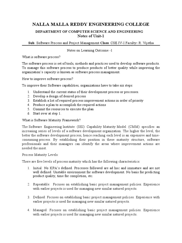 Nalla Malla Reddy Engineering College: Notes of Unit-1 | PDF | Project ...