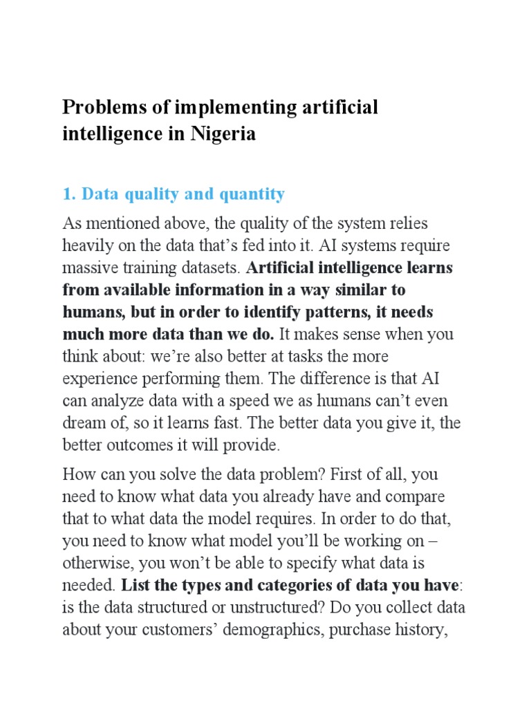 Problems of Implementing Artificial Intelligence in Nigeria | PDF ...