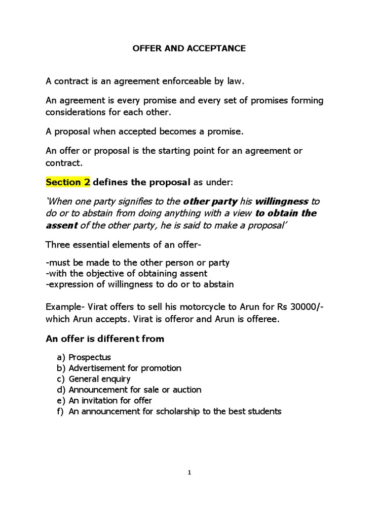 Offer and Acceptance | Download Free PDF | Offer And Acceptance ...