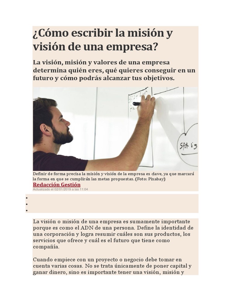 Cómo redactar misión y visión empresarial | PDF | Economias | Business