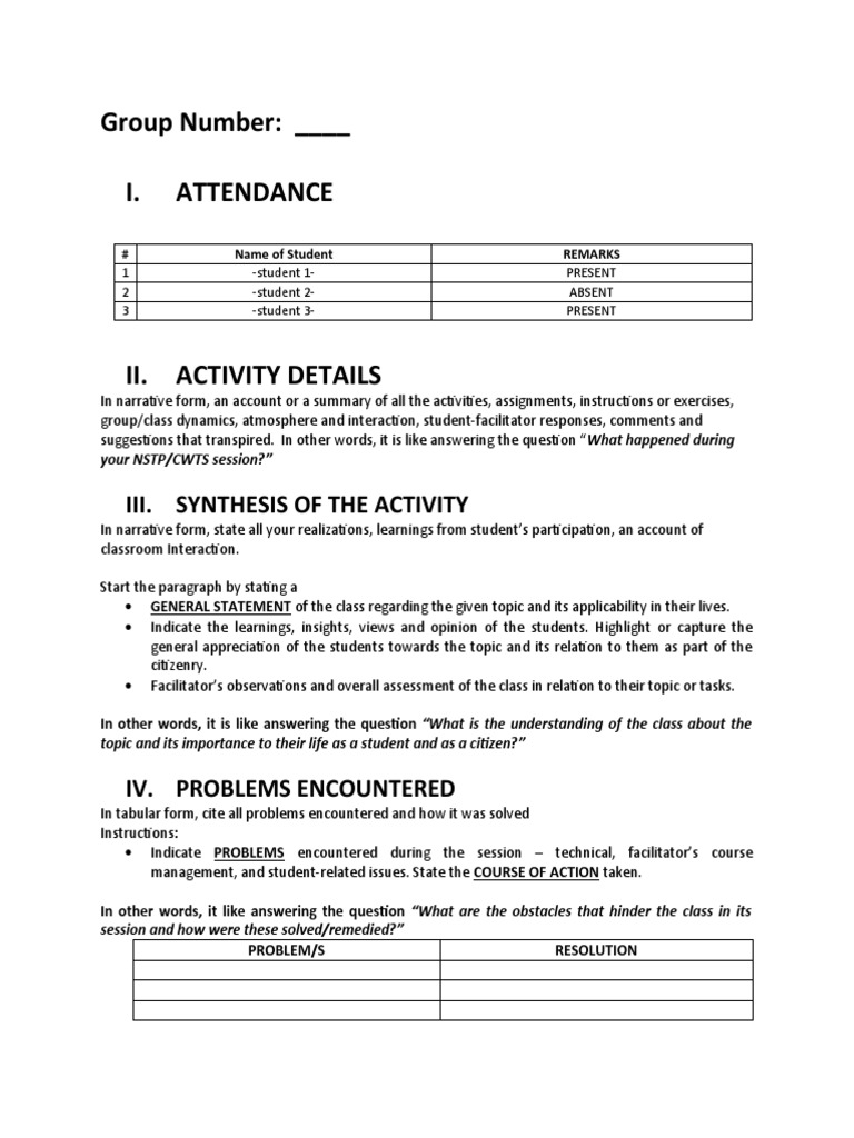 NSTP/CWTS Session Summary Report | PDF