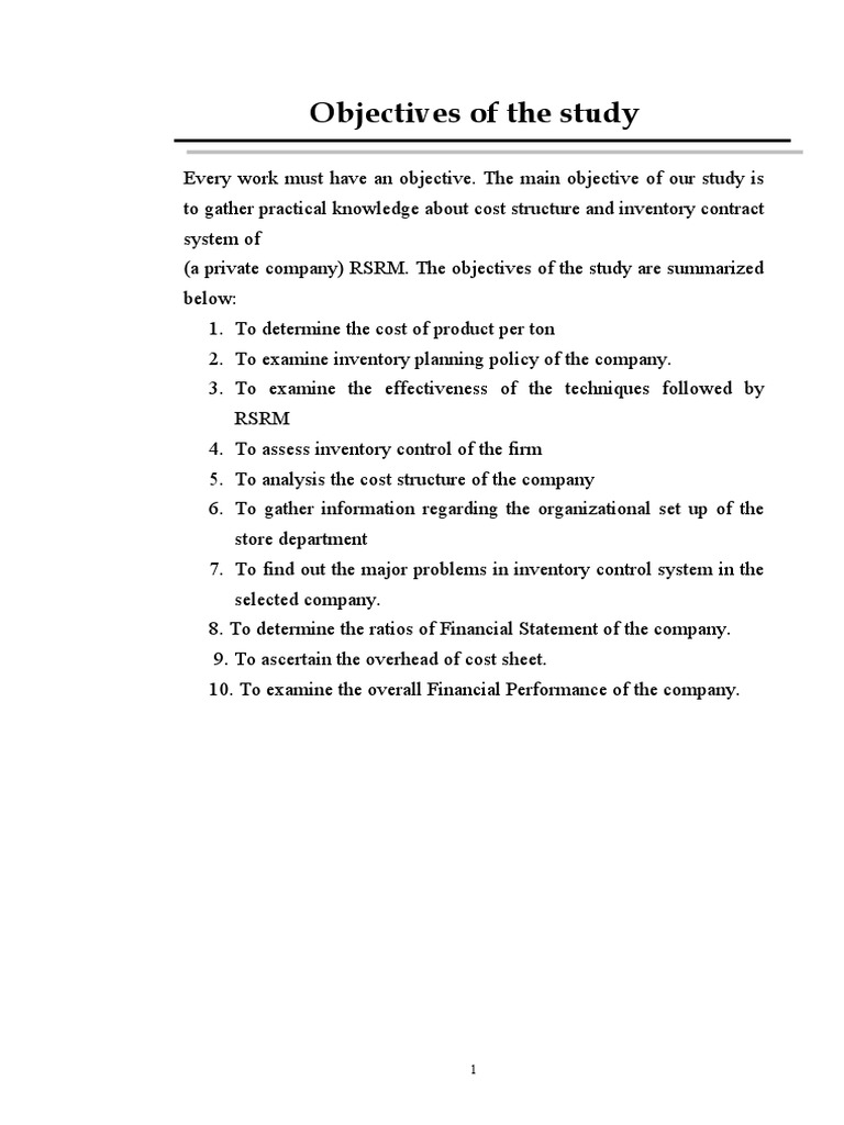 Internship Report - COST STRUCTURE AND INVENTORY CONTROL of RSRM | PDF ...