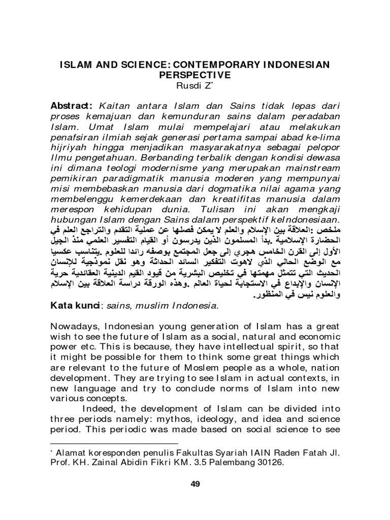 Islam and Science Contemporary Indonesian Perspective | PDF | Thought | God