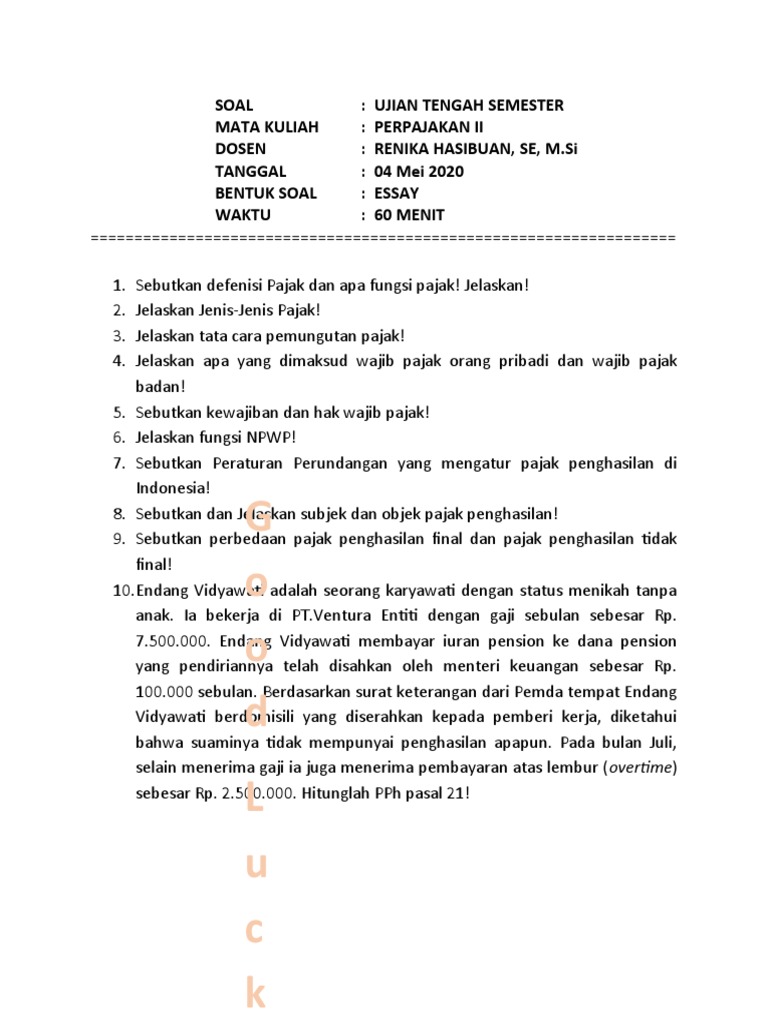 Soal Uts Perpajakan Ii | PDF