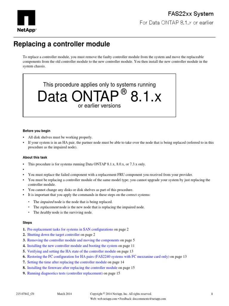 FAS22xx System Replacing A Controller Module For Data ONTAP 8.1 PDF | PDF | Electrical Connector ...