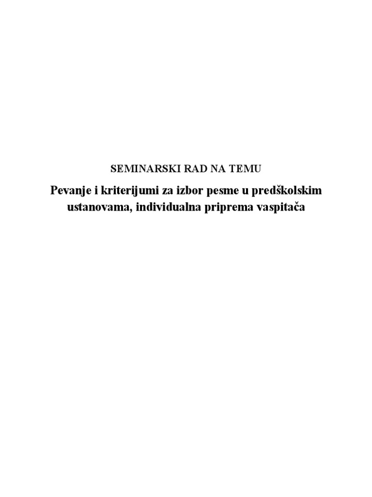 Pevanje i kriterijumi za izbor pesme u predškolskim ustanovama | PDF