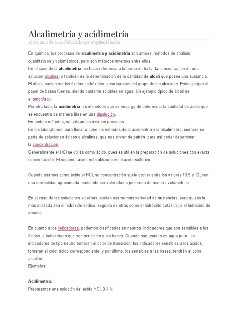 Acidimetria y Alcalimetria | PDF | Concentración | Ácido