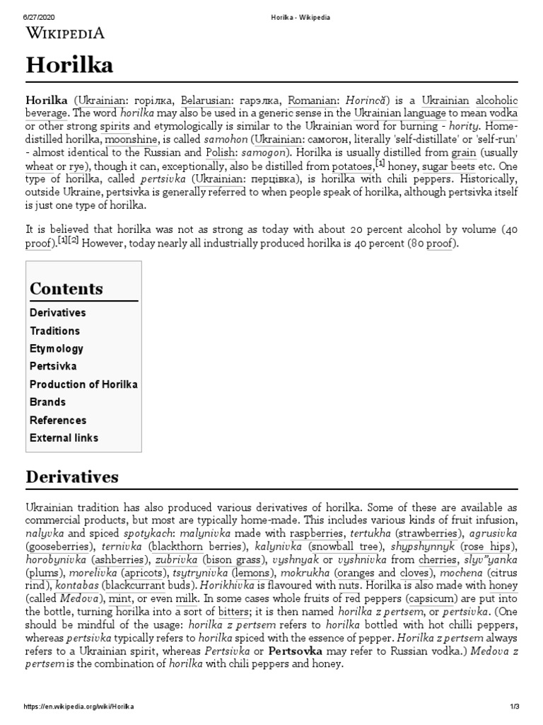 Horilka: Horilka (Ukrainian: горілка, Belarusian: гарэлка, Romanian ...