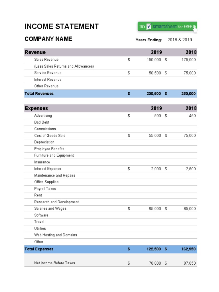 Income Statement Sample 2018-2019 | PDF | Finance & Money Management