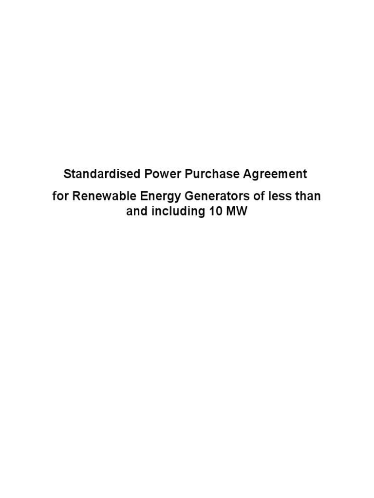 Standardised Power Purchase Agreement for Renewable Energy Generators ...