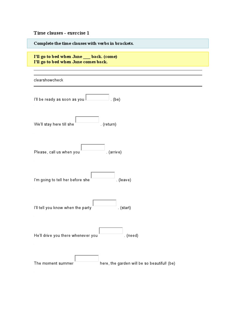 Time Clauses Verb Exercise | PDF | Art | Poetry