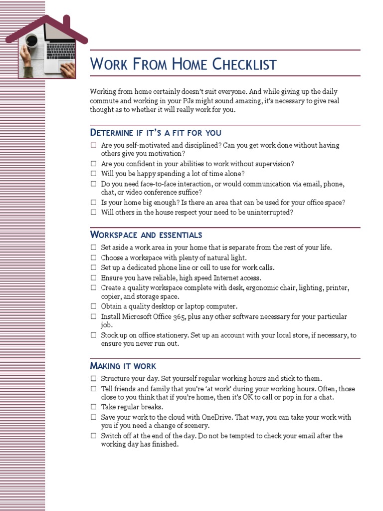 Work From Home Checklist | PDF