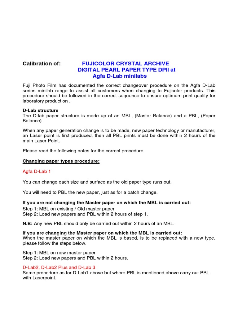 Calibration Of:: Fujicolor Crystal Archive Digital Pearl Paper Type ...