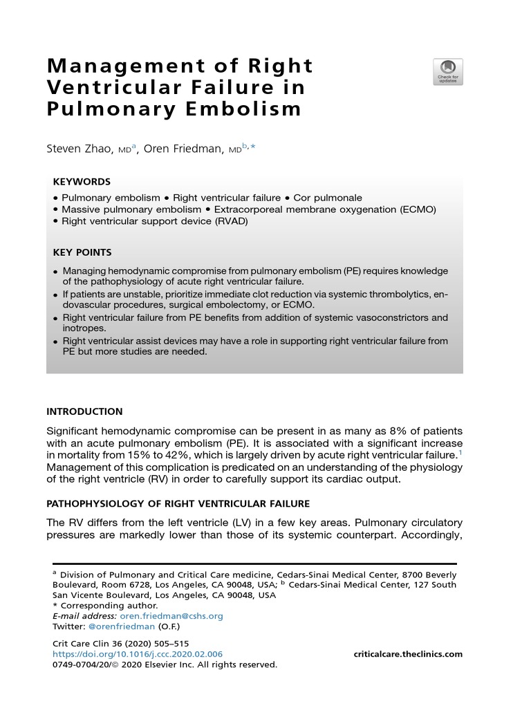 Management of Right Ventricular Failure in Pulmonary Embolis | PDF ...