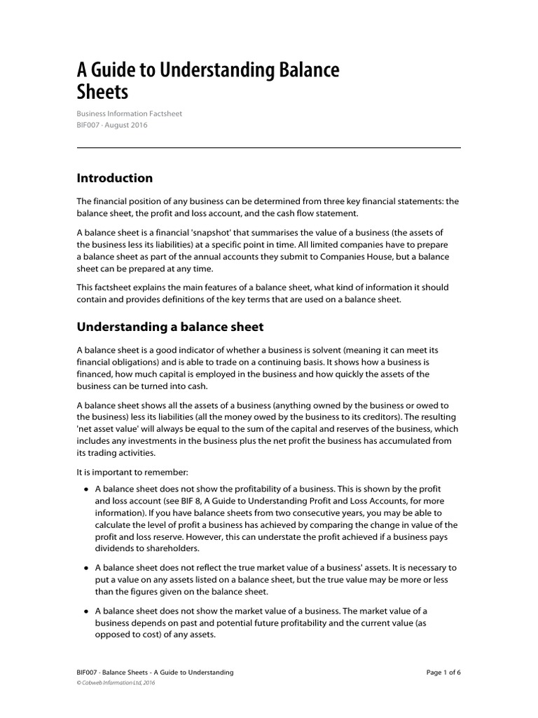 A Guide To Understanding Balance Sheets | PDF | Book Value | Balance Sheet