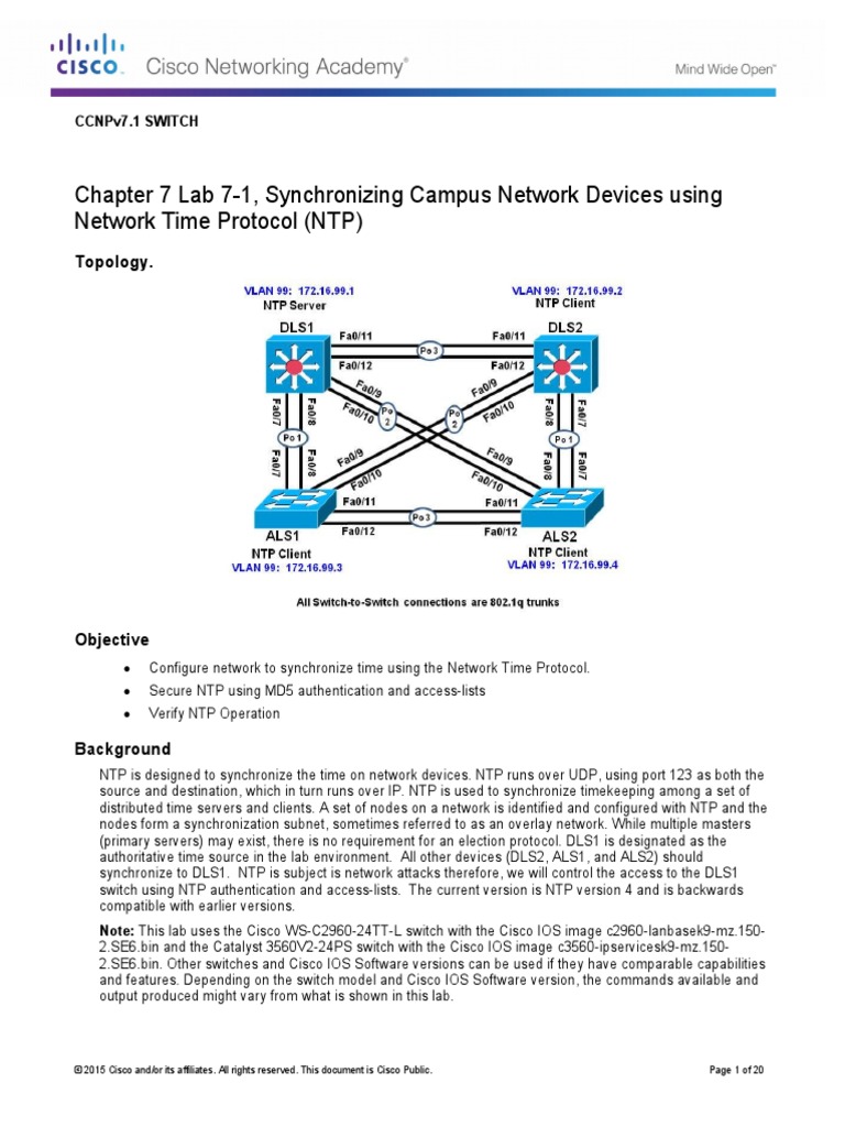Chapter 7 Lab 7-1, Synchronizing Campus Network Devices Using Network Time Protocol (NTP) | PDF ...