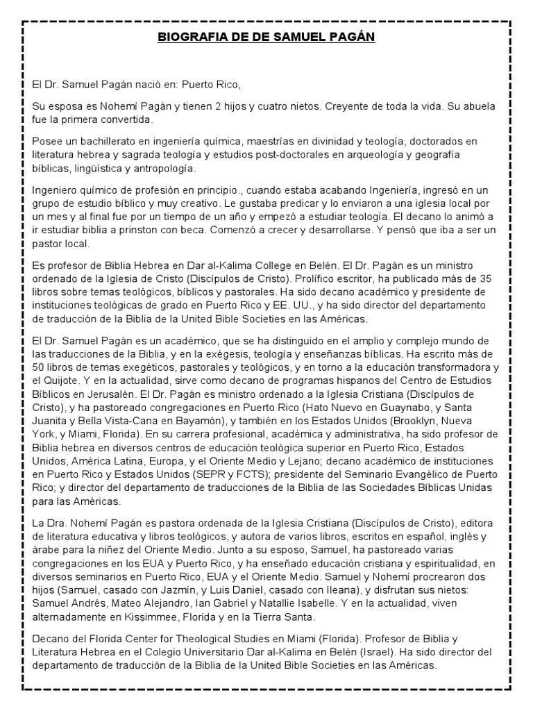 BIOGRAFIA DE SAMUEL PAGÁN | PDF | Biblia | Seminario