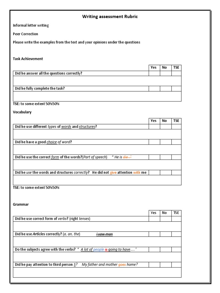 Writing Assessment Rubric Guide | PDF | Language Arts & Discipline ...