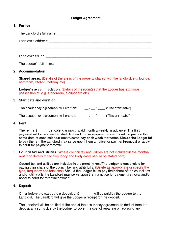 Lodger Agreement 1. Parties | Download Free PDF | Landlord | Renting