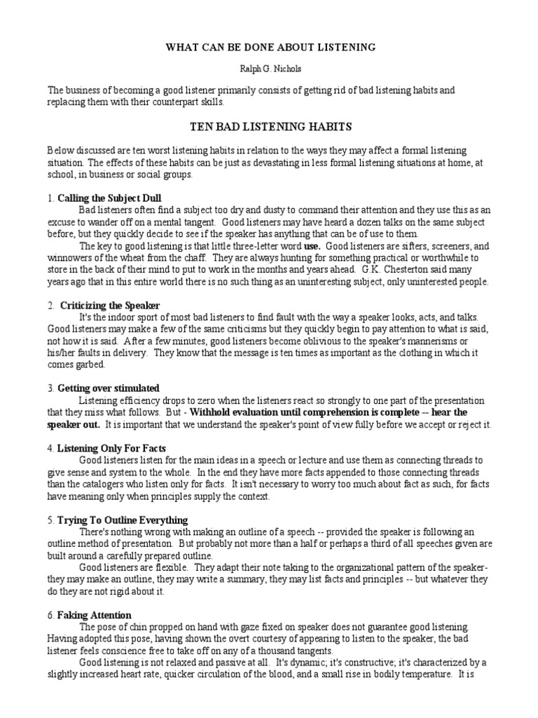 Ten Bad Listening Habits Explained | PDF | Psychological Concepts