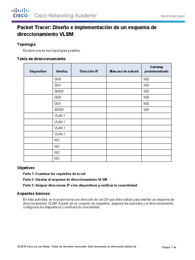 Diseño e Implementación de Un Esquema de Direccionamiento VLSM | PDF | Dirección IP ...