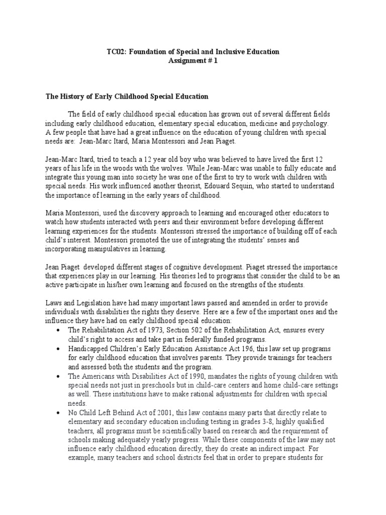 The History of Early Childhood Special Education | PDF | Early ...