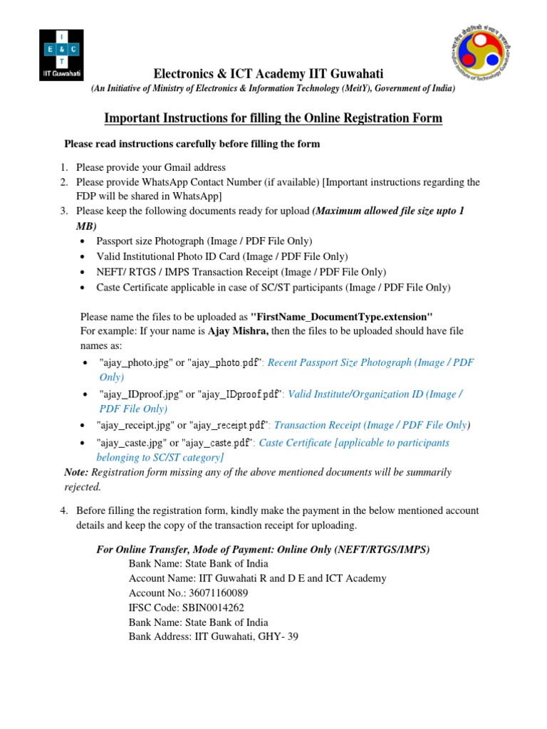 Electronics & ICT Academy IIT Guwahati: Please Read Instructions ...