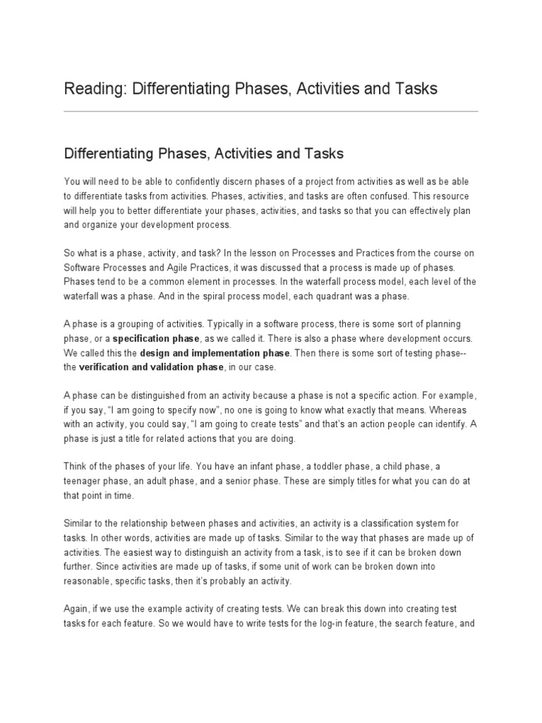 Differentiating Phases, Activities and Tasks | PDF | Agile Software ...