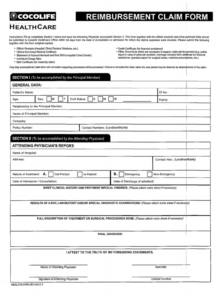 OM Os Om Ow: Reimbursement Claim Form | PDF | Patient | Medical Record