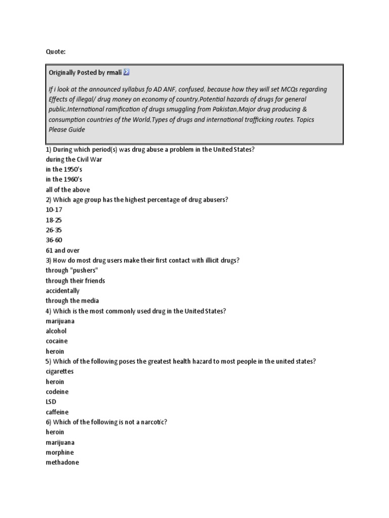 Understanding Drug Abuse: A Multiple Choice Quiz on the Effects of ...
