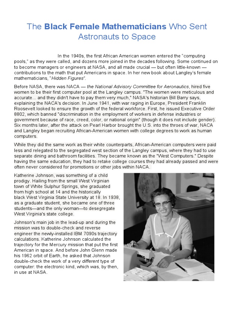 Black Women Mathematicians at NASA | PDF | Katherine Johnson