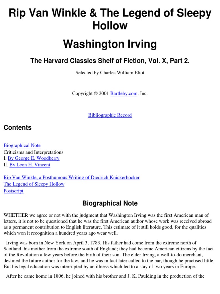Rip Van Winkle & The Legend of Sleepy Hollow - Washington Irving PDF ...