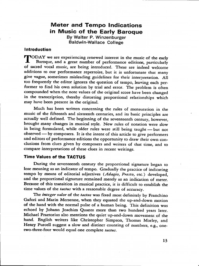 Meter and Tempo Indications in Music of The Early Baroque (Walter P ...