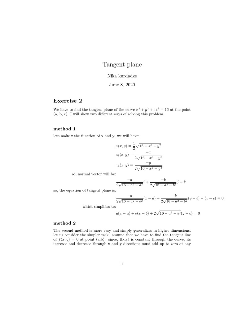 Tangent Plane: Exercise 2 | PDF | Tangent | Plane (Geometry)