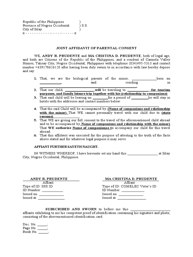 Joint Affidavit of Parental Consent | PDF | Affidavit | Government And Personhood