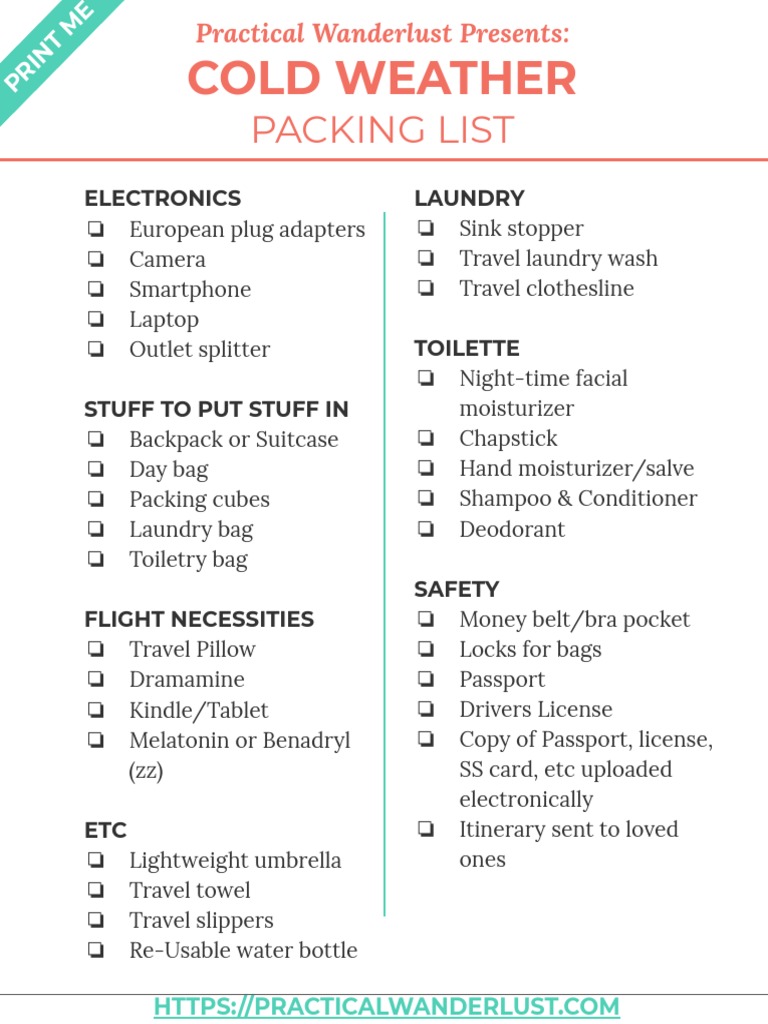 Cold Weather: Packing List | PDF | Consumer Goods | Human Appearance