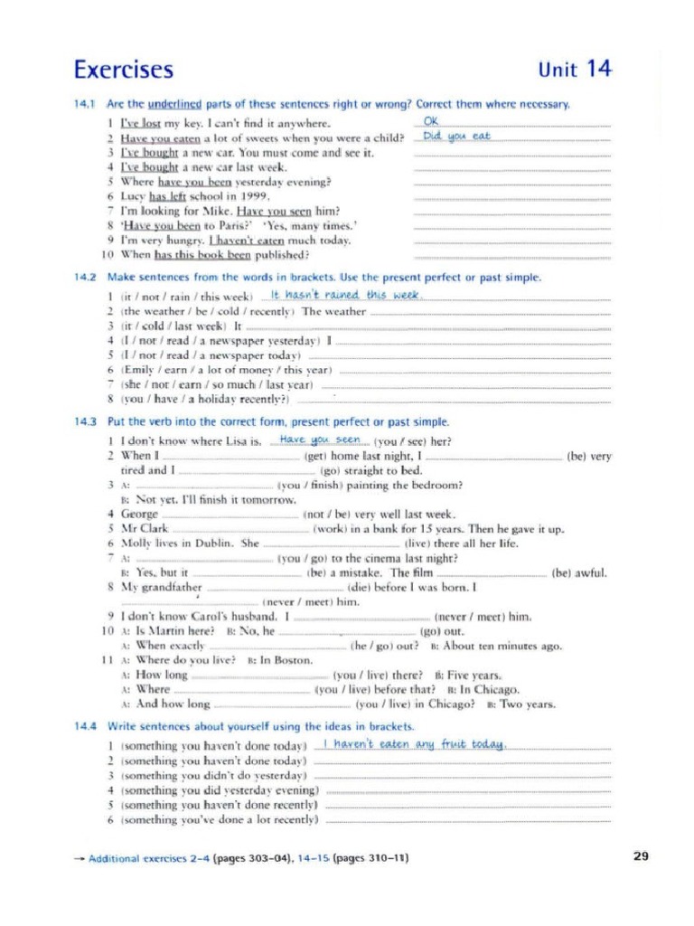 Unit 14 English Grammar in Use Worksheet | PDF