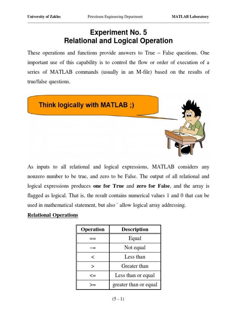 Experiment 5 Relational and Logical Operation | PDF | Matlab | Theoretical Computer Science